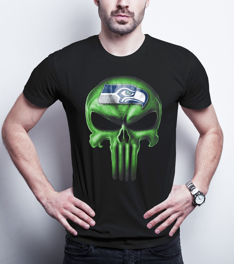 Skull V3 Seattle Seahawks Logo Green T-Shirt