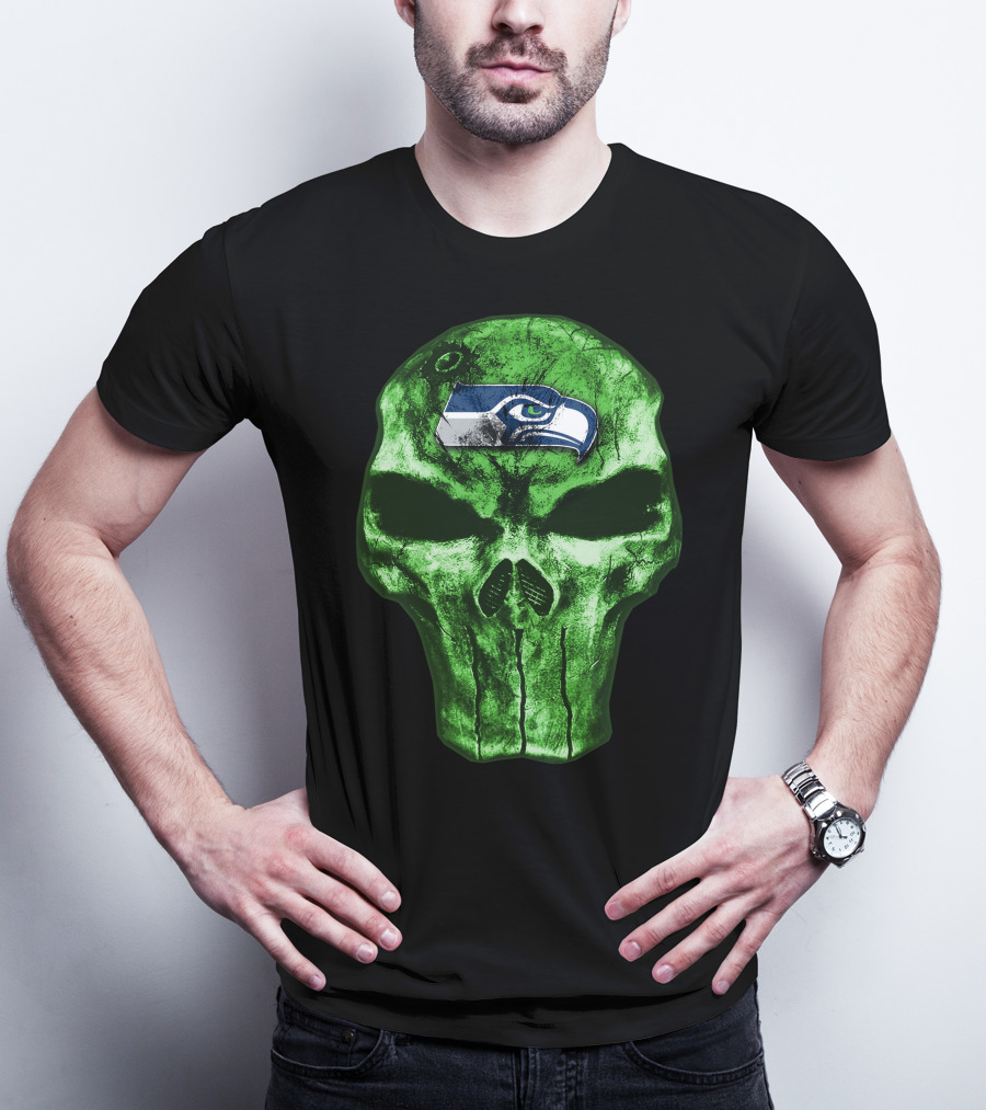 Seattle Seahawks Green Skull Design V4 T-Shirt