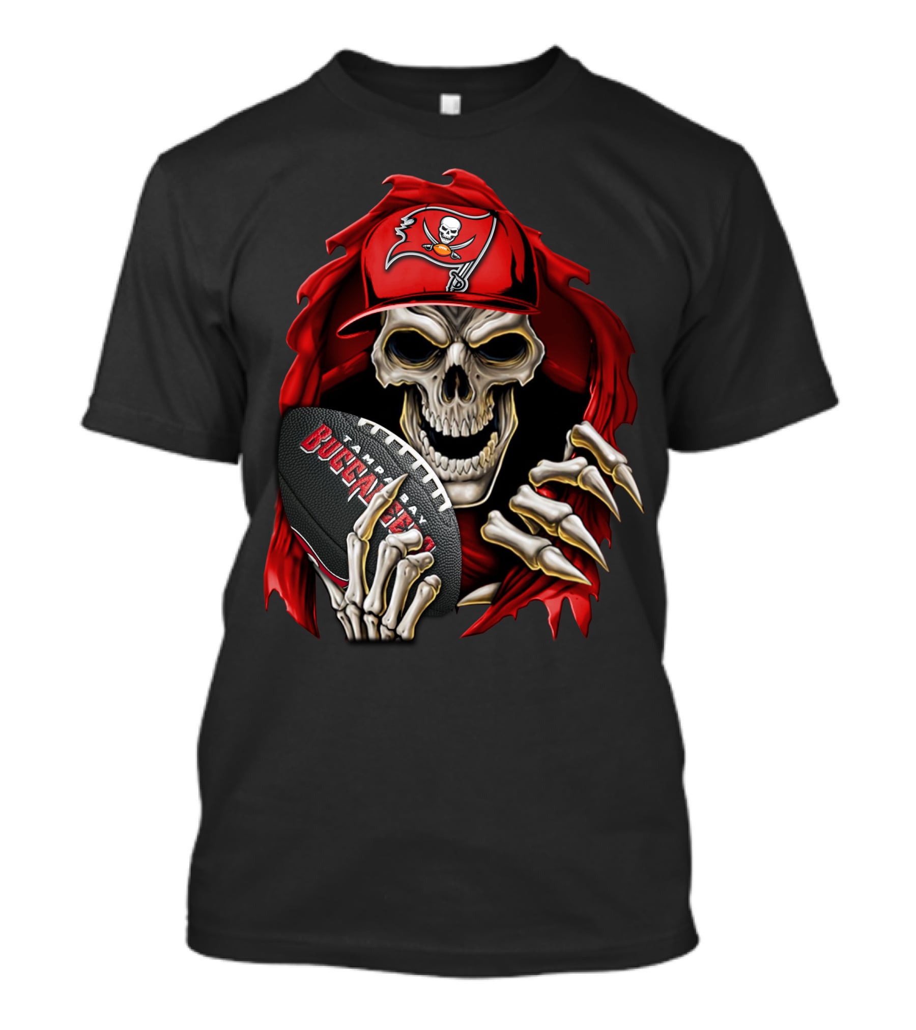 Skullbong Buccaneers Skeleton With Football And Red Cap T-Shirt
