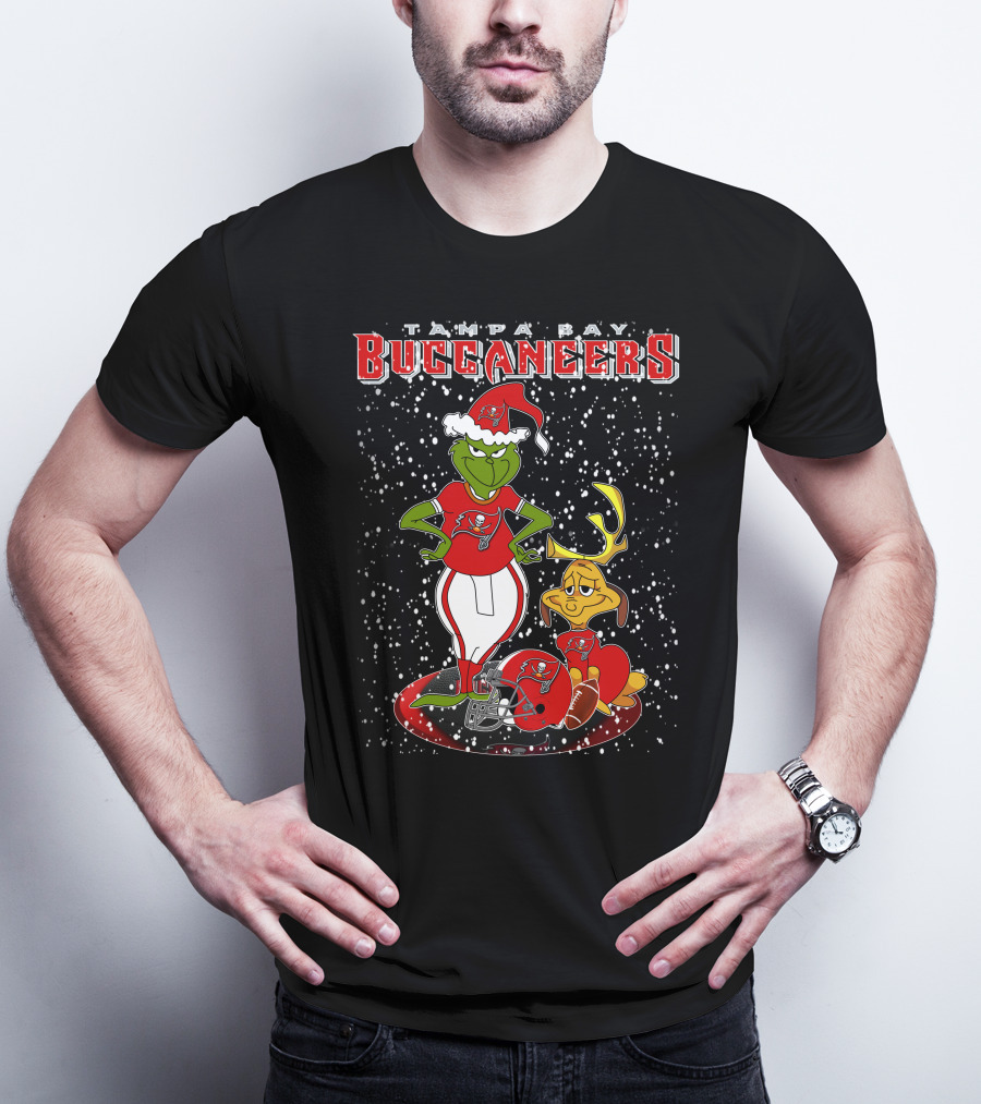 Grinchxmas Tampa Bay Buccaneers Santa Hat Christmas Football Snow T-Shirt