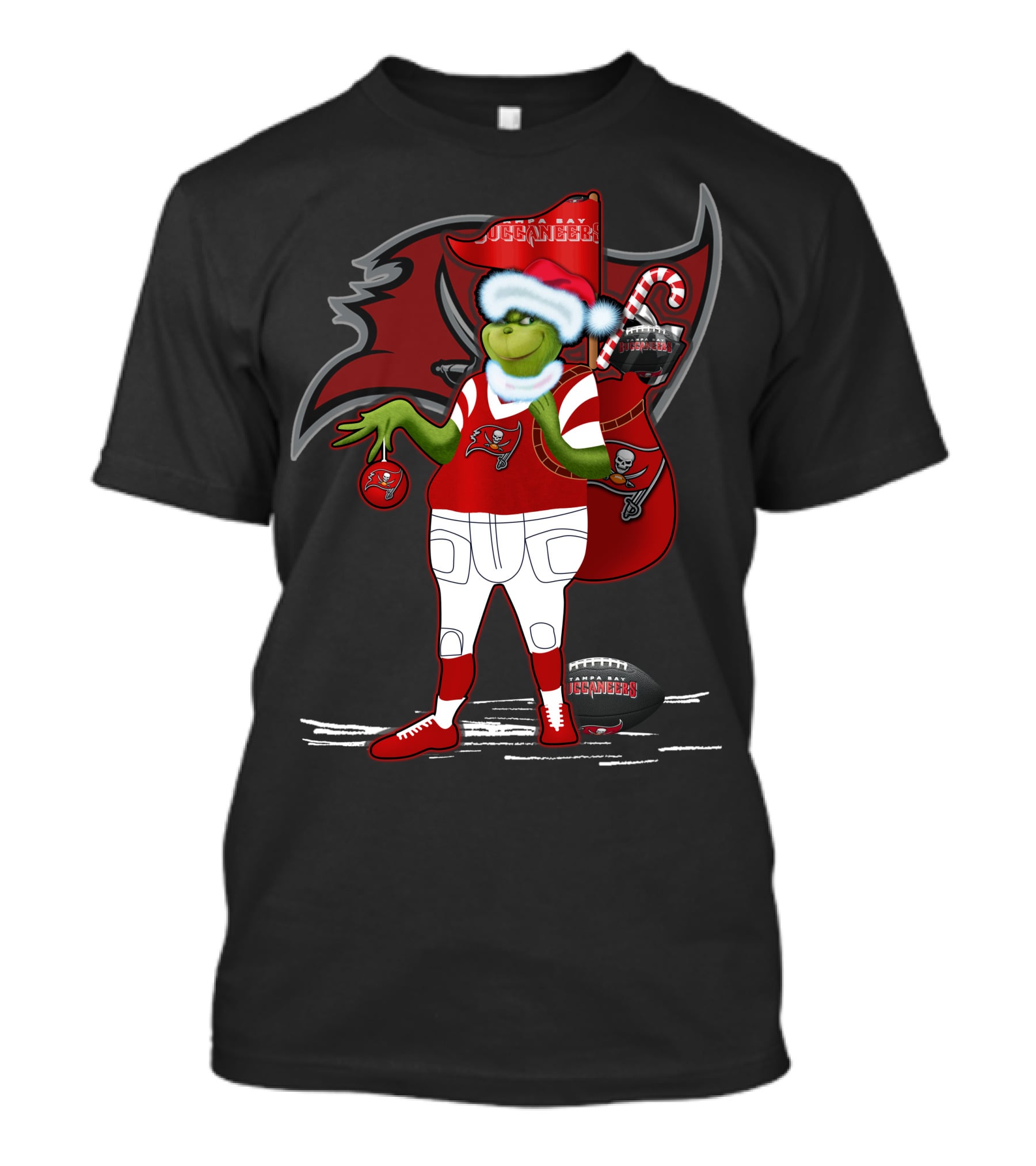 Grinchxmas Tampa Bay Buccaneers Santa Hat Football Holiday T-Shirt