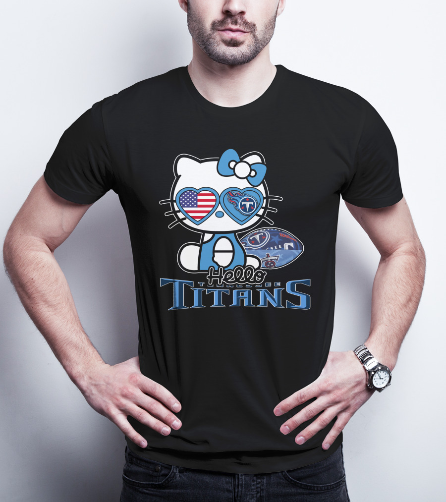 Hello Kitty Tennessee Titans Football American Flag T-Shirt