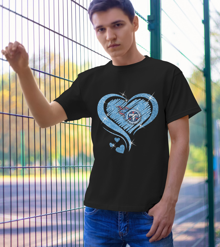 Tennessee Titans Heart Diamond Logo Sparkle T-Shirt