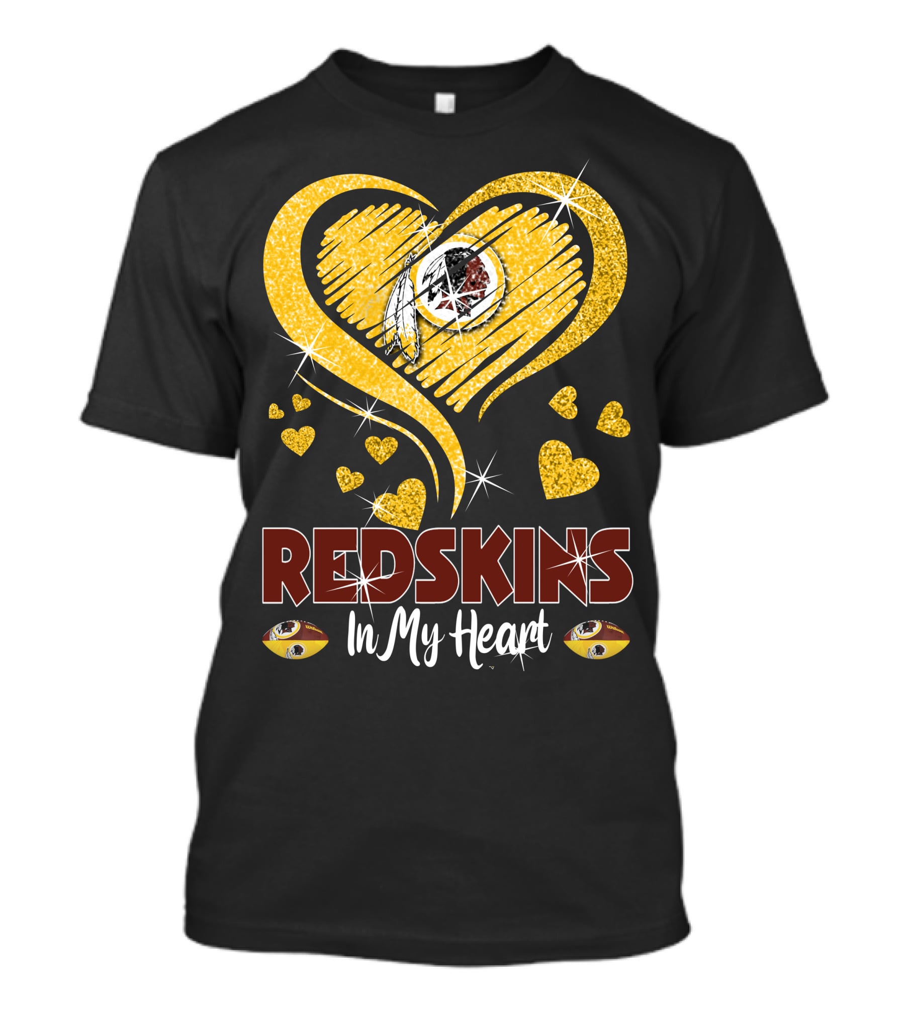 Redskins In My Heart Football Team Sparkling Heart T-Shirt