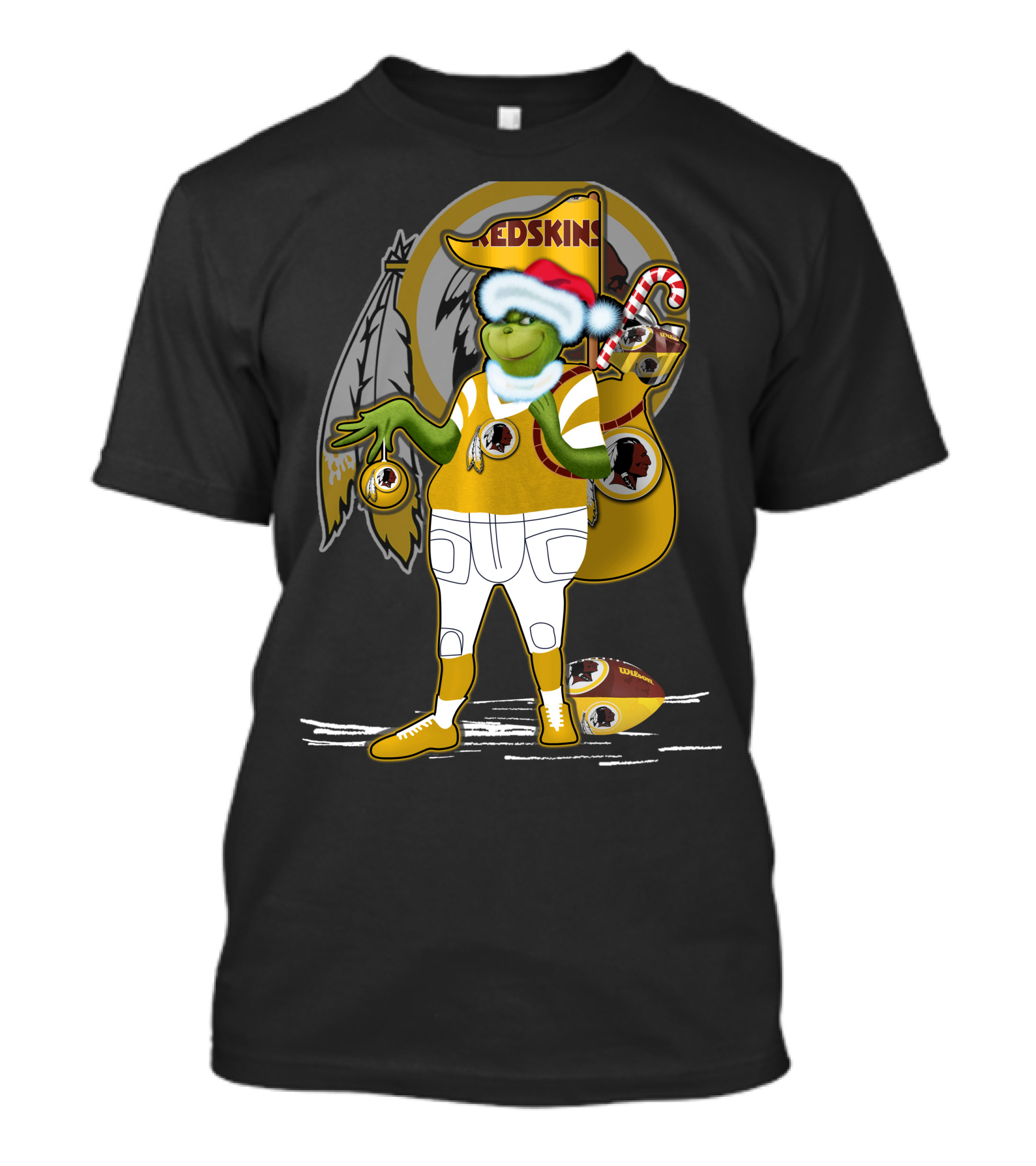 Grinchxmas V1 Washington Redskins Christmas Crossover With Santa Hat And Football Iconography T-Shirt