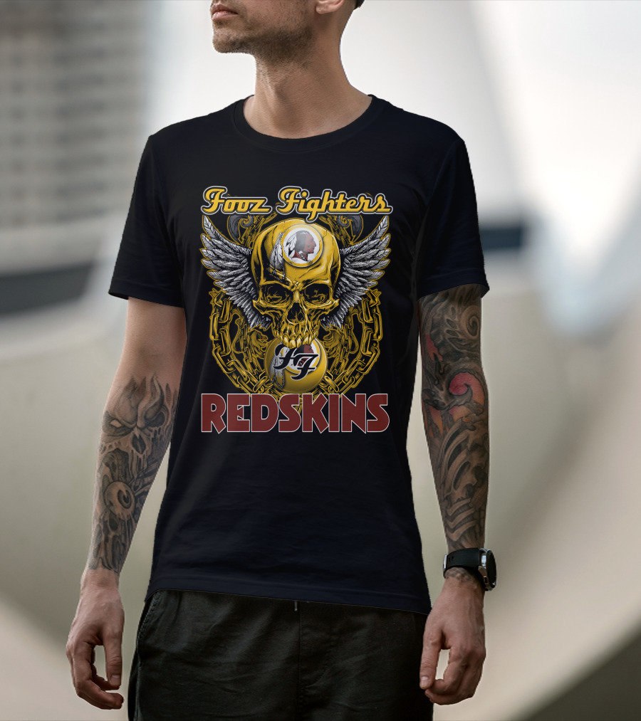 Fooz Fighters Redskins Skull Wings Chain T-Shirt
