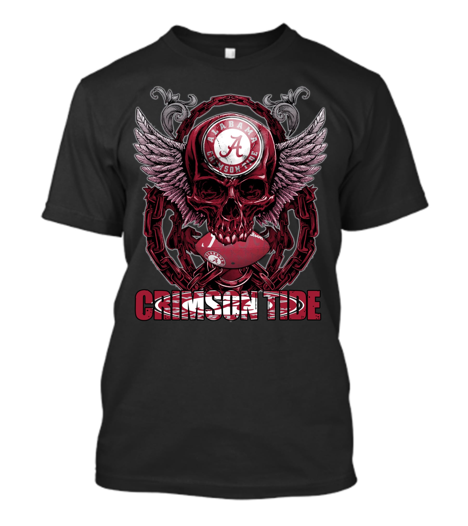 Alabama Crimson Tide Skullfb Winged Skull Football T-Shirt