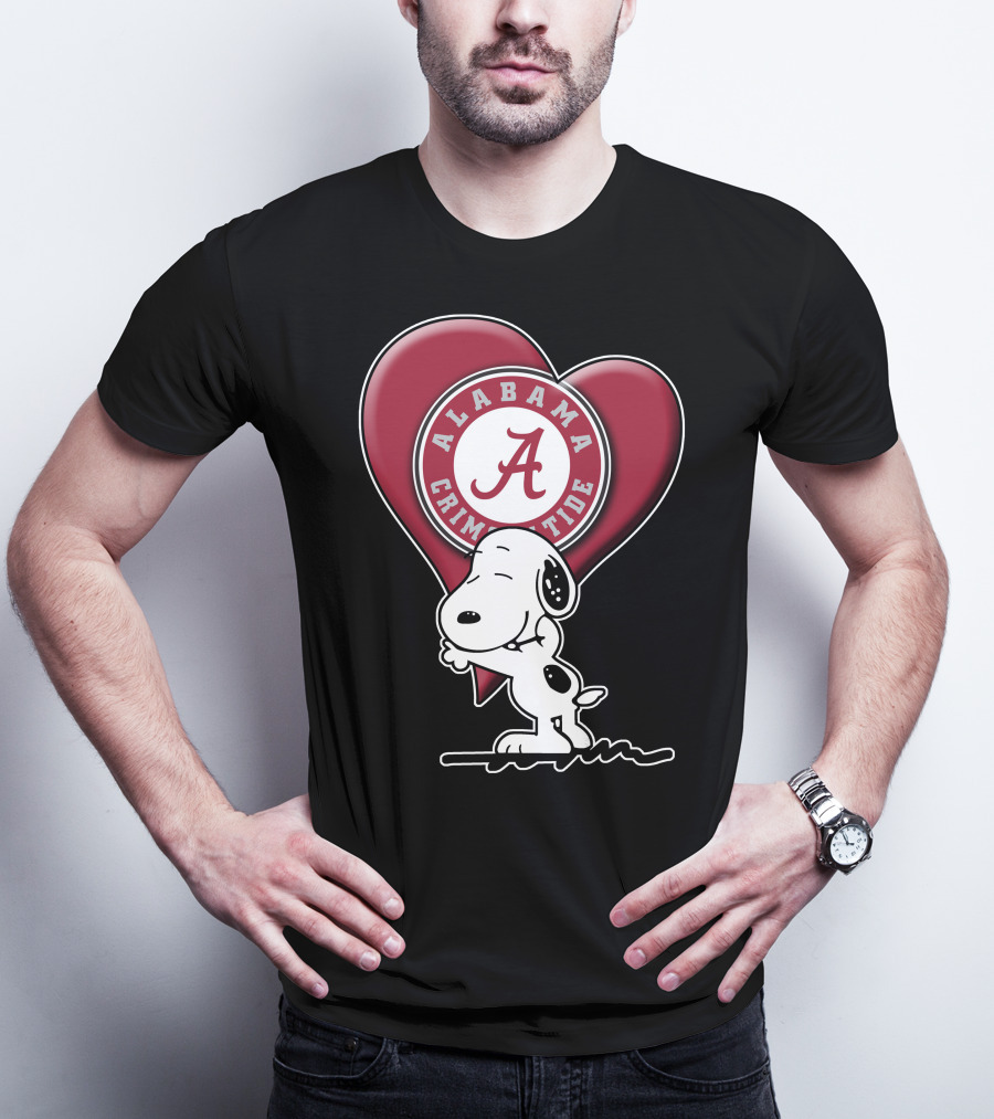 Snoopy Hugging Alabama Crimson Tide Heart T-Shirt