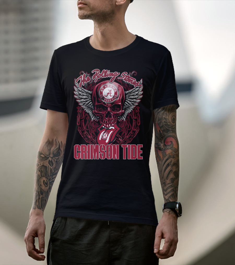 The Rolling Stones Alabama Crimson Tide Skull With Wings And Tongue T-Shirt