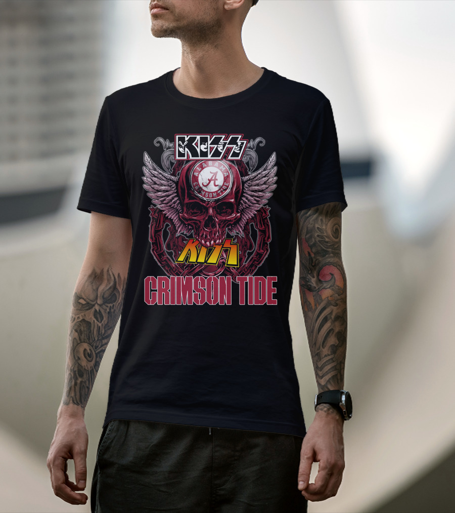 Kiss Alabama Crimson Tide Skull Wings Chain T-Shirt