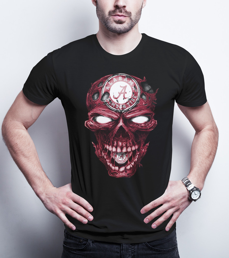 Skull V2 Alabama Crimson Tide A Logo Grinning Red Eyes T-Shirt