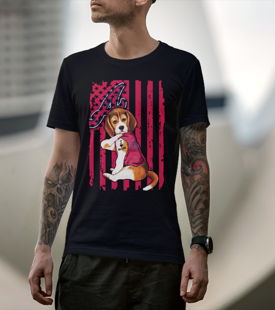 Beagle I Love Mom Atlanta Braves Stripes T-Shirt