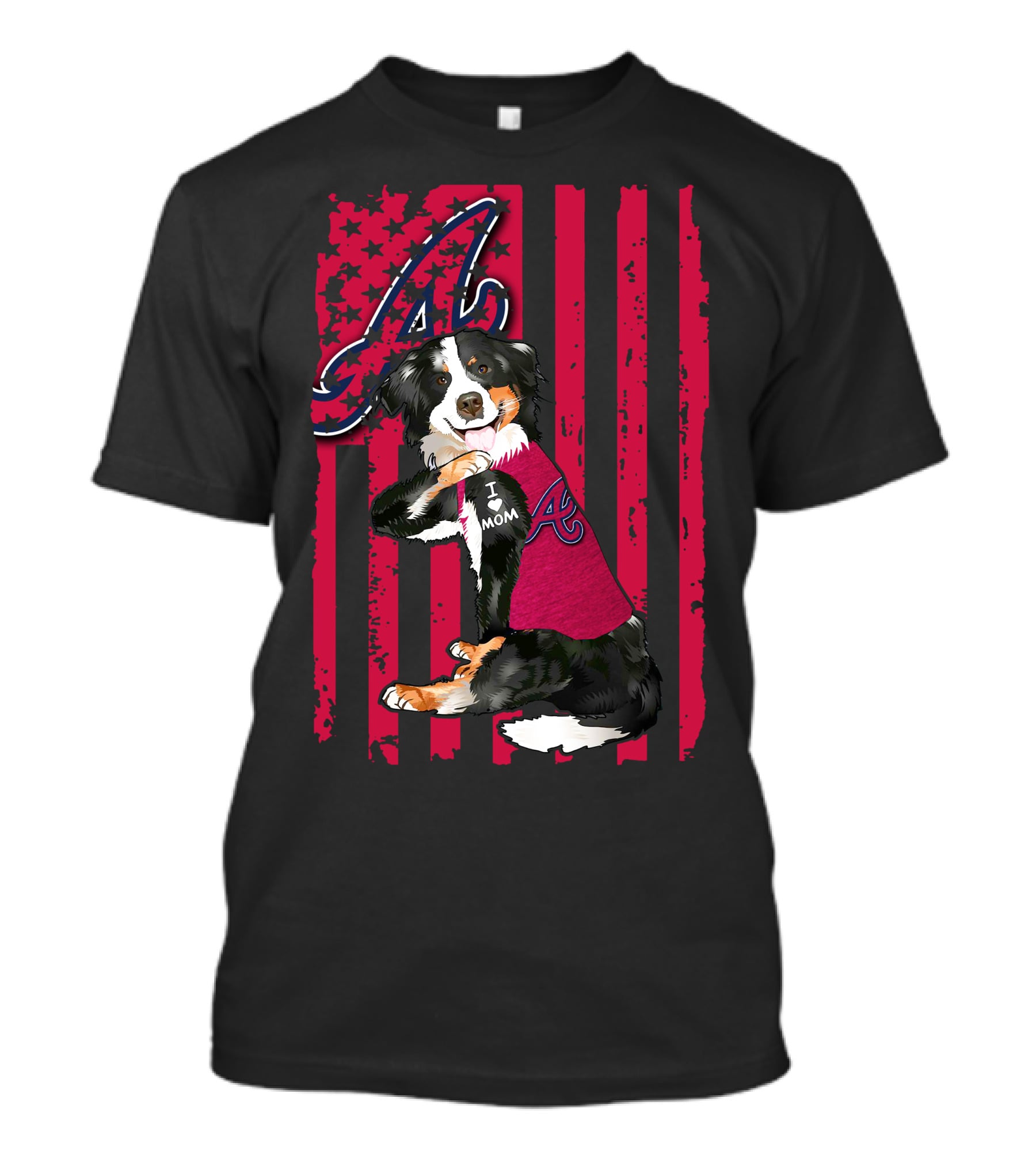 Border Collie I Love Mom Atlanta Braves A American Flag T-Shirt