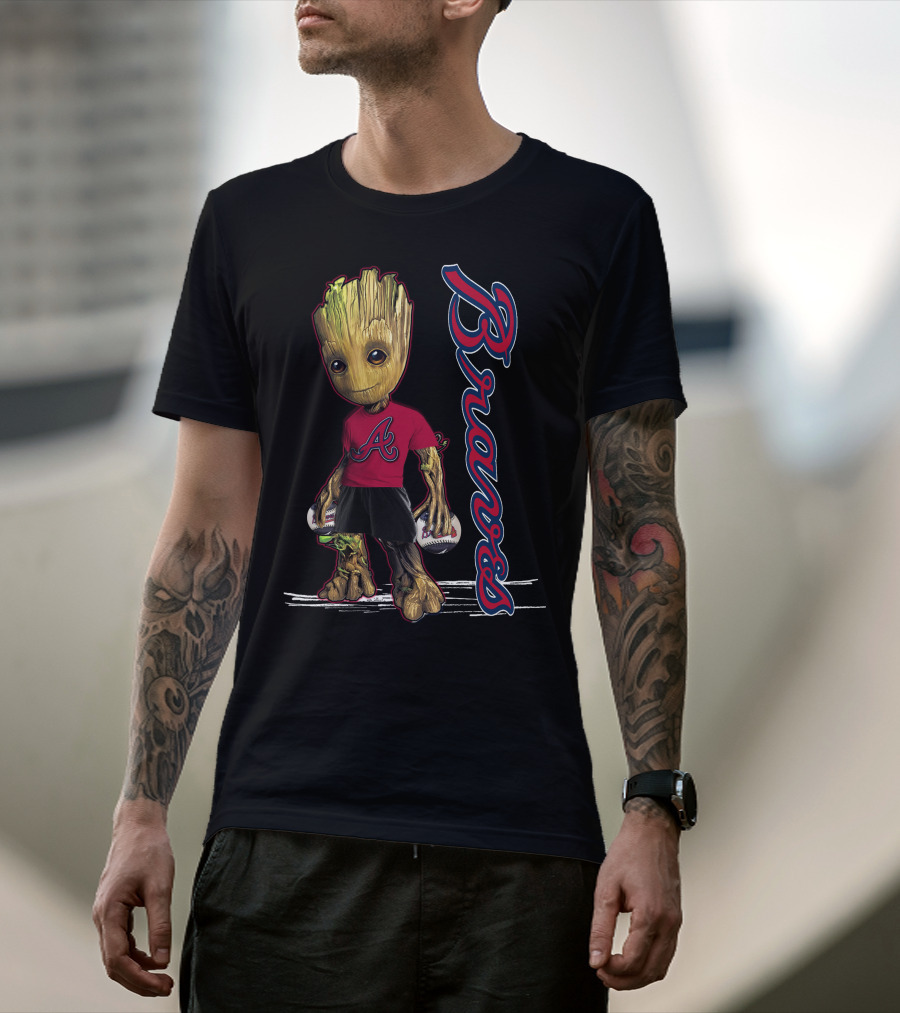 Groot Atlanta Braves Baseball Team Character Crossover T-Shirt