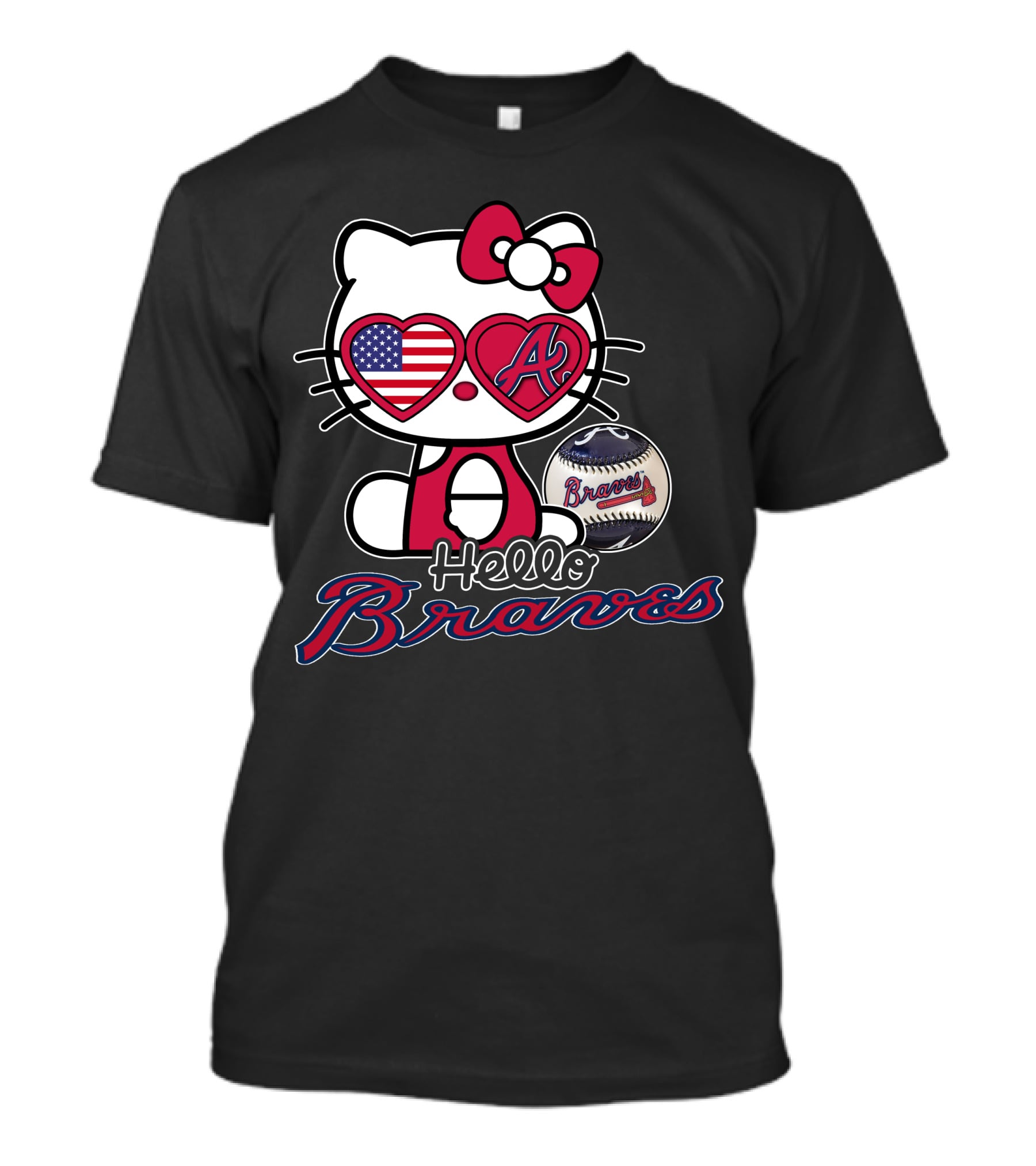 Hello Kitty Braves Patriotic Heart Baseball T-Shirt