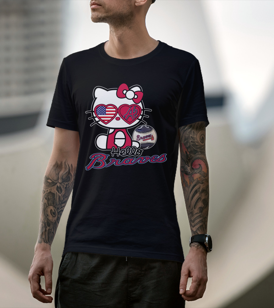 Hello Kitty Braves Patriotic Heart Baseball T-Shirt