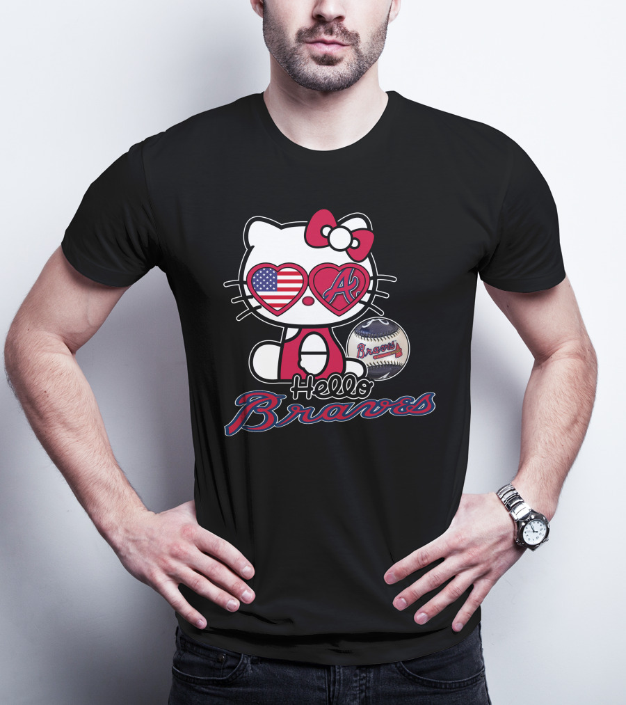Hello Kitty Braves Patriotic Heart Baseball T-Shirt
