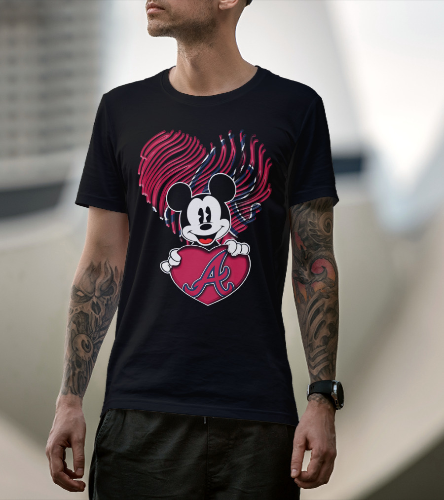 Mickey Mouse Atlanta Braves Heart T-Shirt