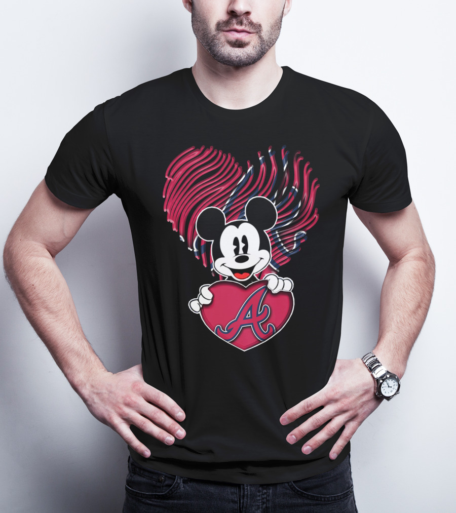 Mickey Mouse Atlanta Braves Heart T-Shirt