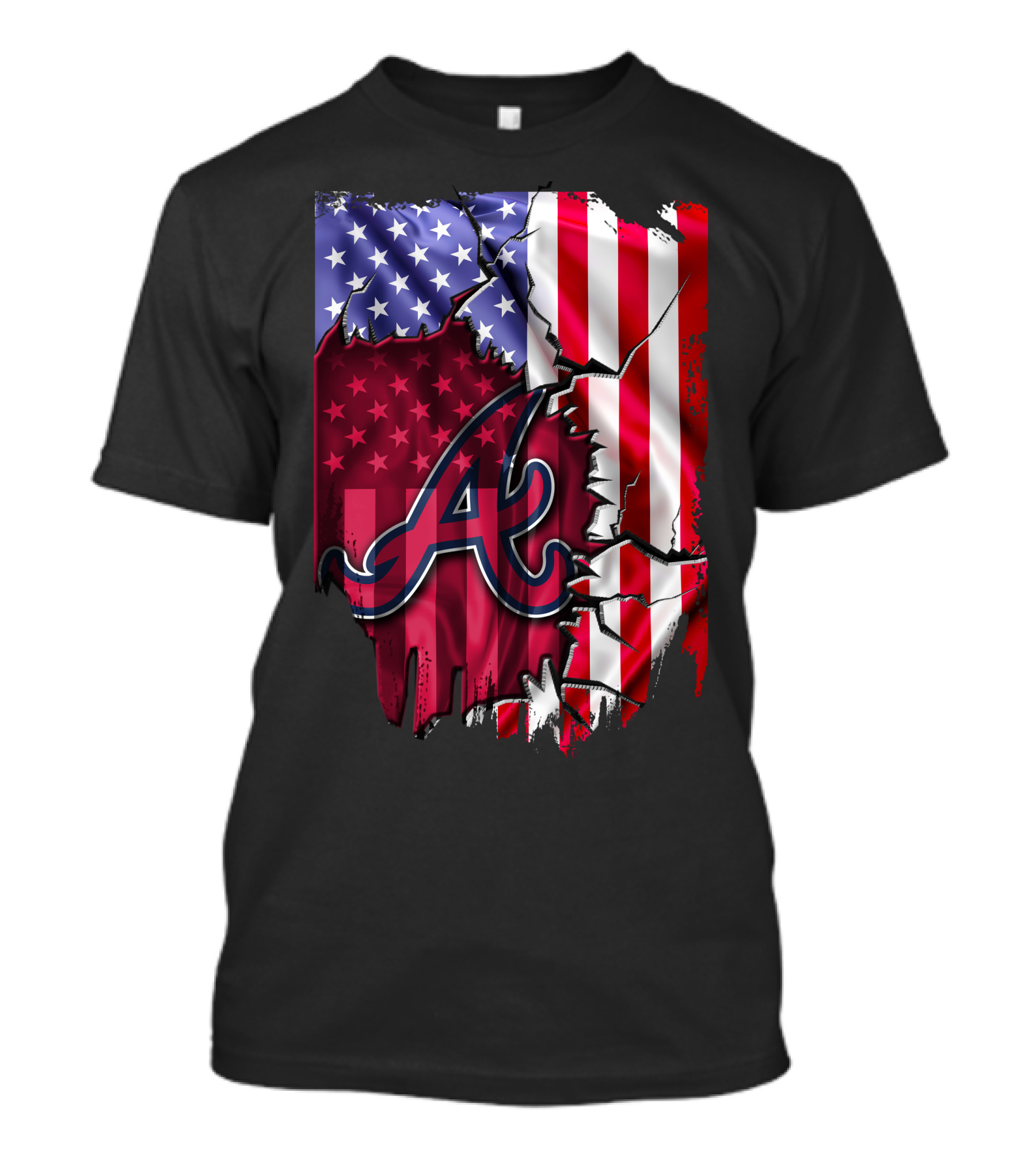 Flag V2 Atlanta Braves American Flag Ripped Baseball T-Shirt