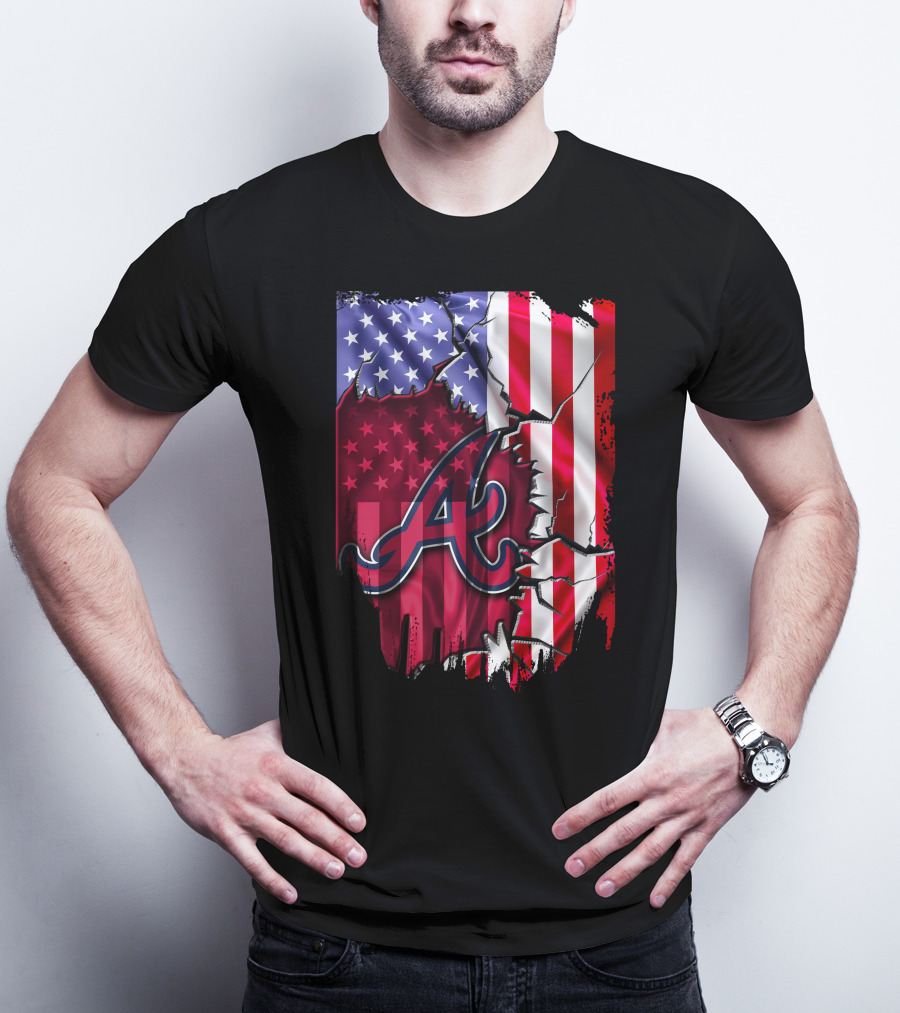 Flag V2 Atlanta Braves American Flag Ripped Baseball T-Shirt