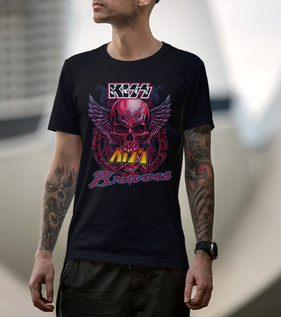 Kiss Atlanta Braves Skull Logo With Wings And Chains T-Shirt