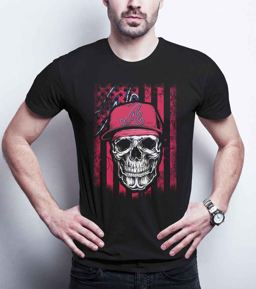 Skull With Atlanta Braves Hat On T-Shirt