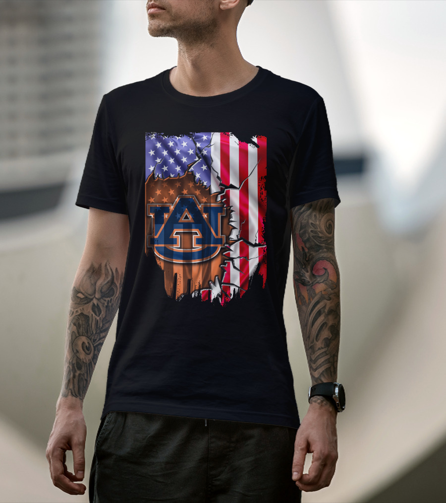 Flag V2 Auburn Tigers American Flag Vintage Style T-Shirt