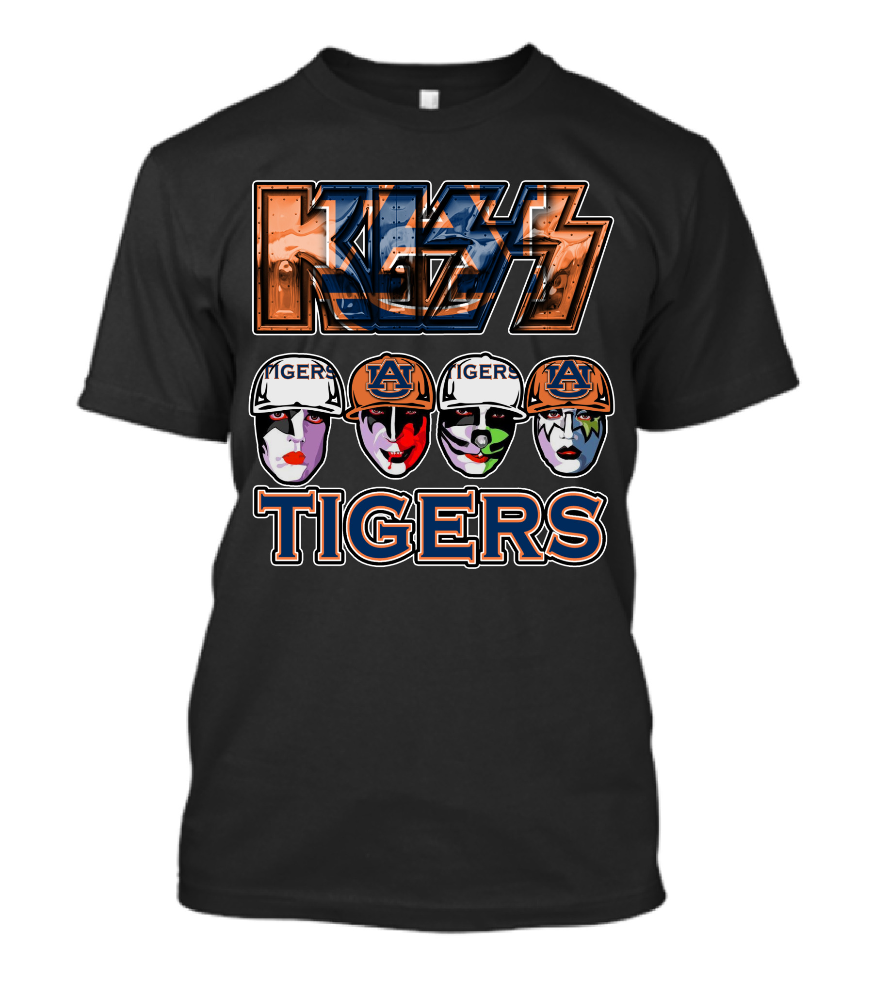 Kiss Auburn Tigers Fan Art With Painted Faces And Team Hats T-Shirt