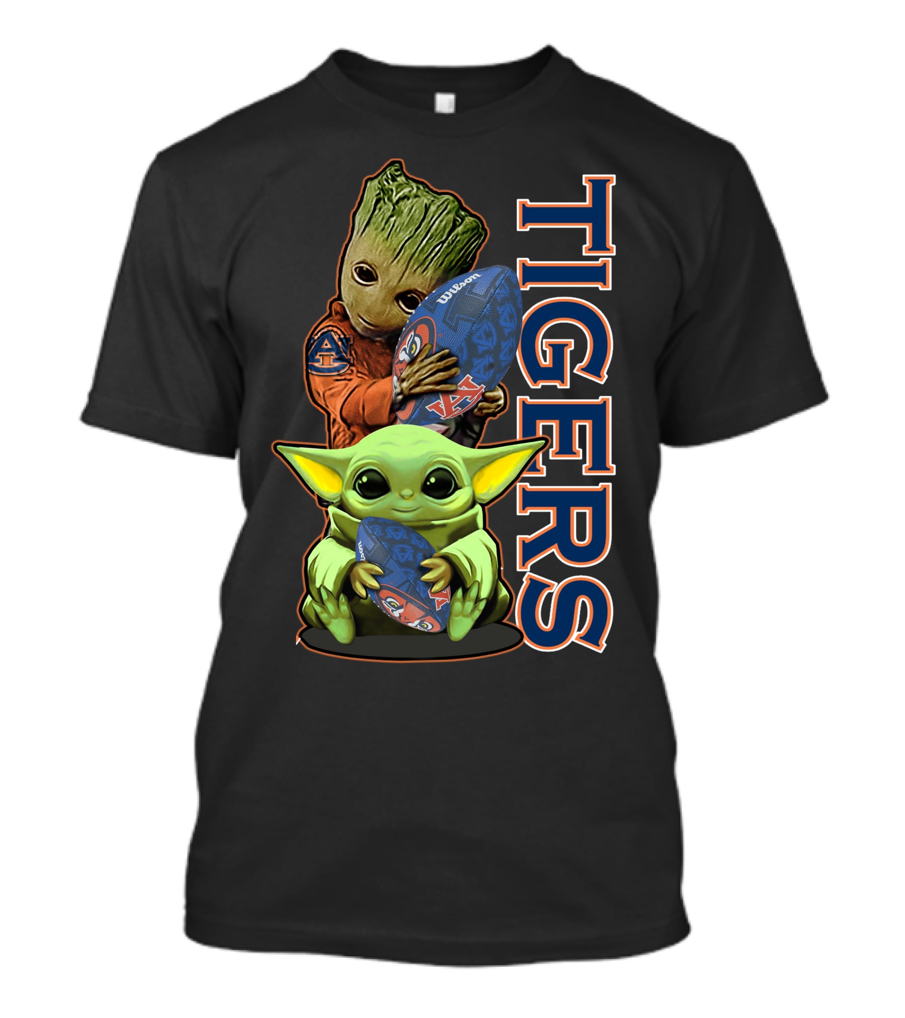 Grzd Auburn Tigers Baby Yoda And Groot Football T-Shirt