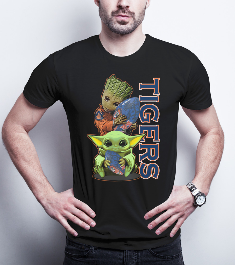 Grzd Auburn Tigers Baby Yoda And Groot Football T-Shirt