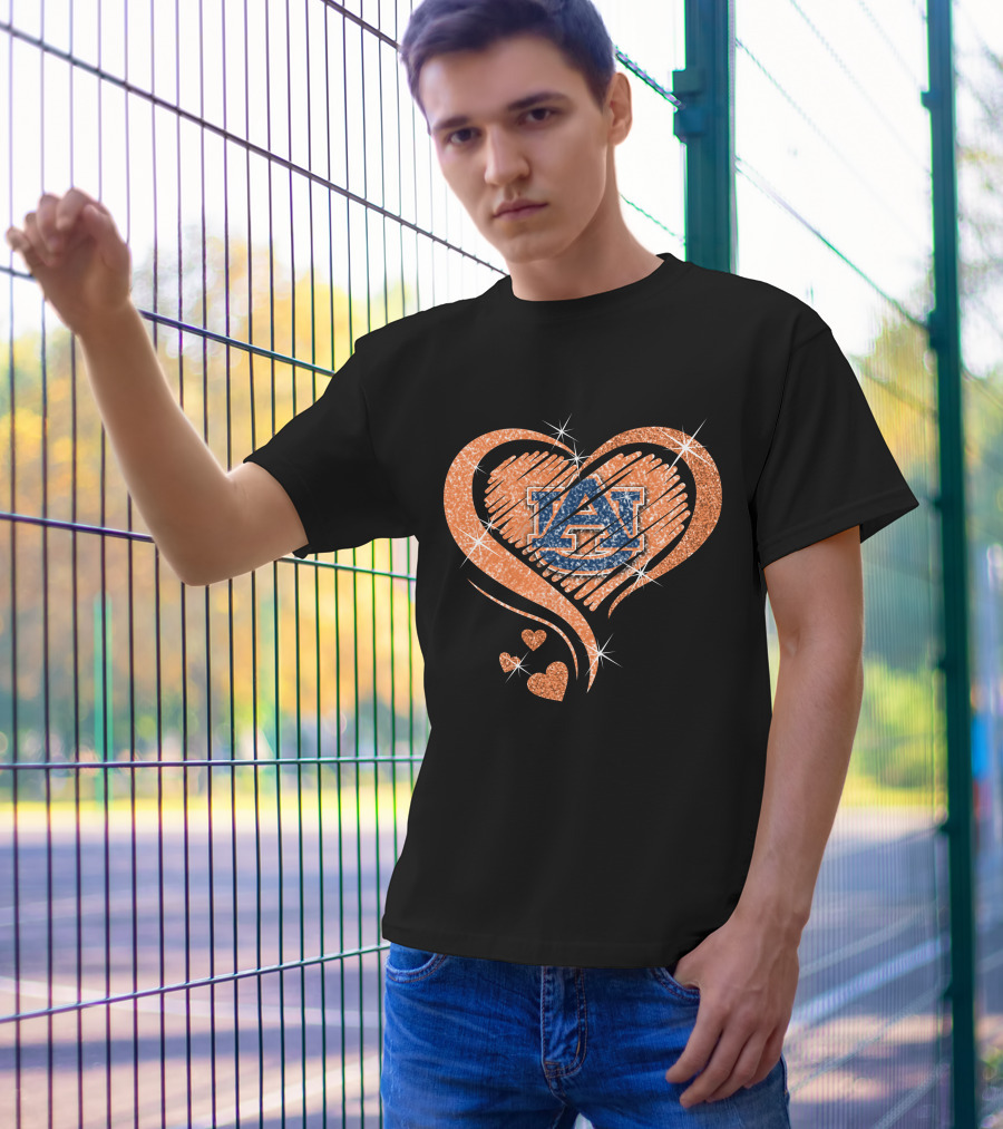 Auburn Tigers Heart With Logo Sparkles T-Shirt