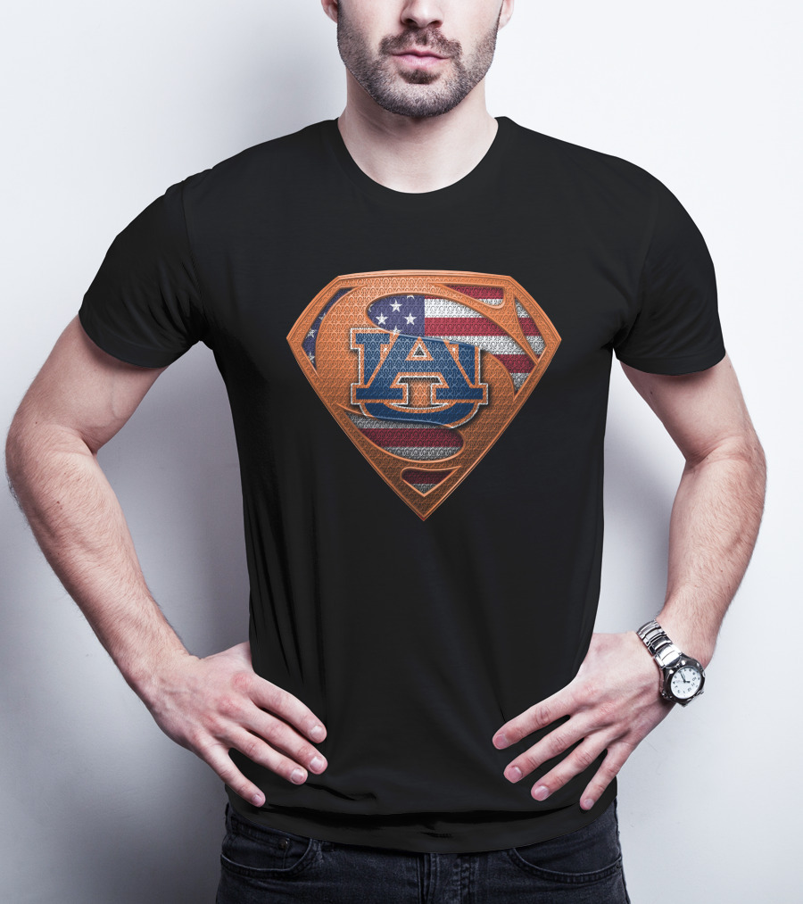 Auburn Tigers American Flag Superman Shield T-Shirt
