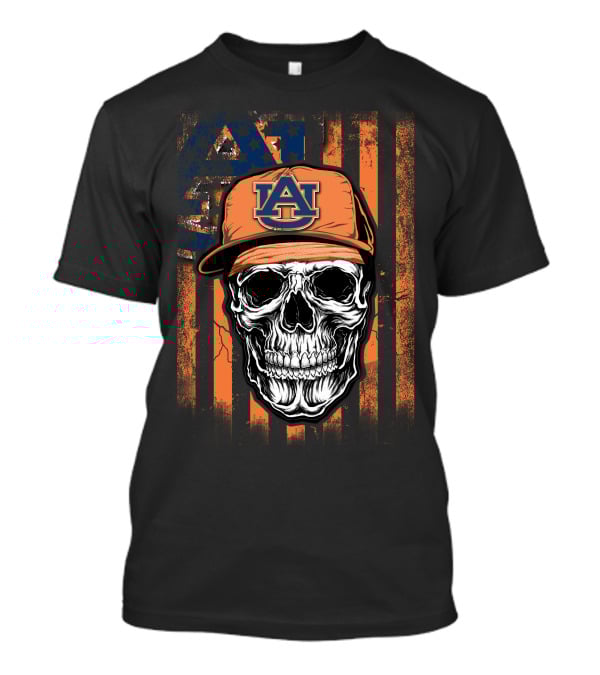 Skull V1 Auburn Tigers Au Logo Hat Orange Striped T-Shirt