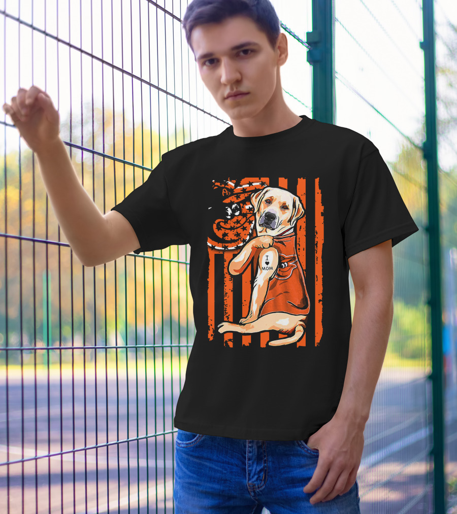 Labrador Retriever I Love Mom Baltimore Orioles Stripes And Mascot T-Shirt