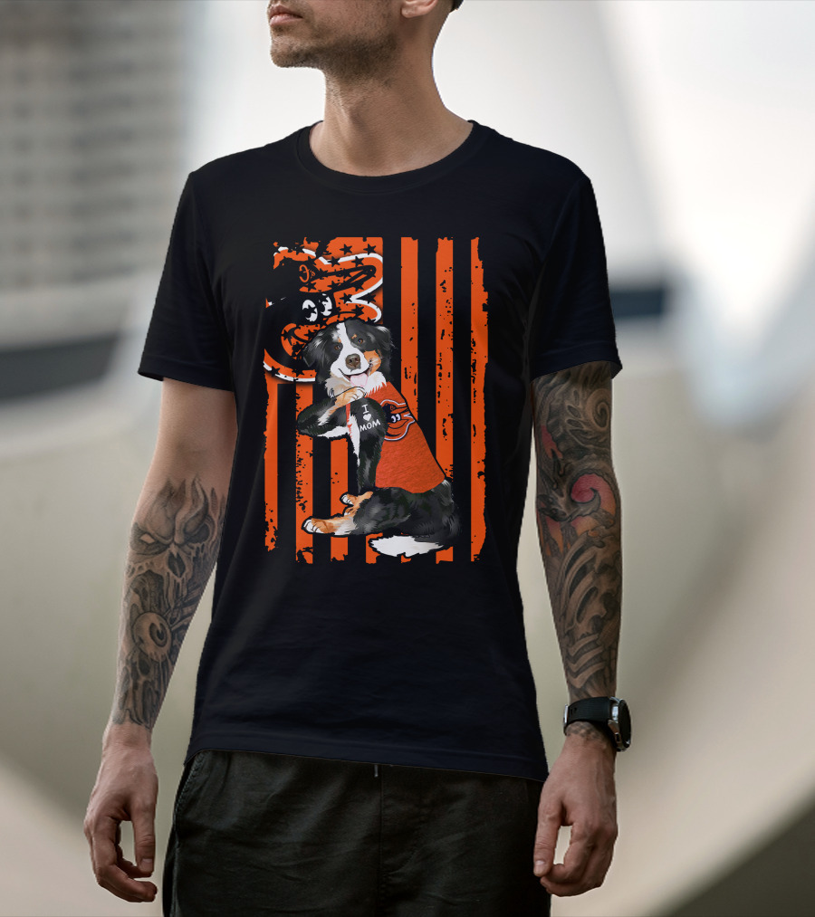 Border Collie Baltimore Orioles I Mom Stripes T-Shirt