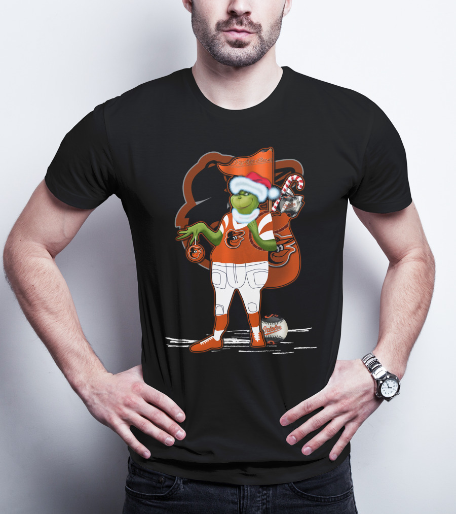 Grinch Merry Baltimore Orioles Christmas Baseball T-Shirt