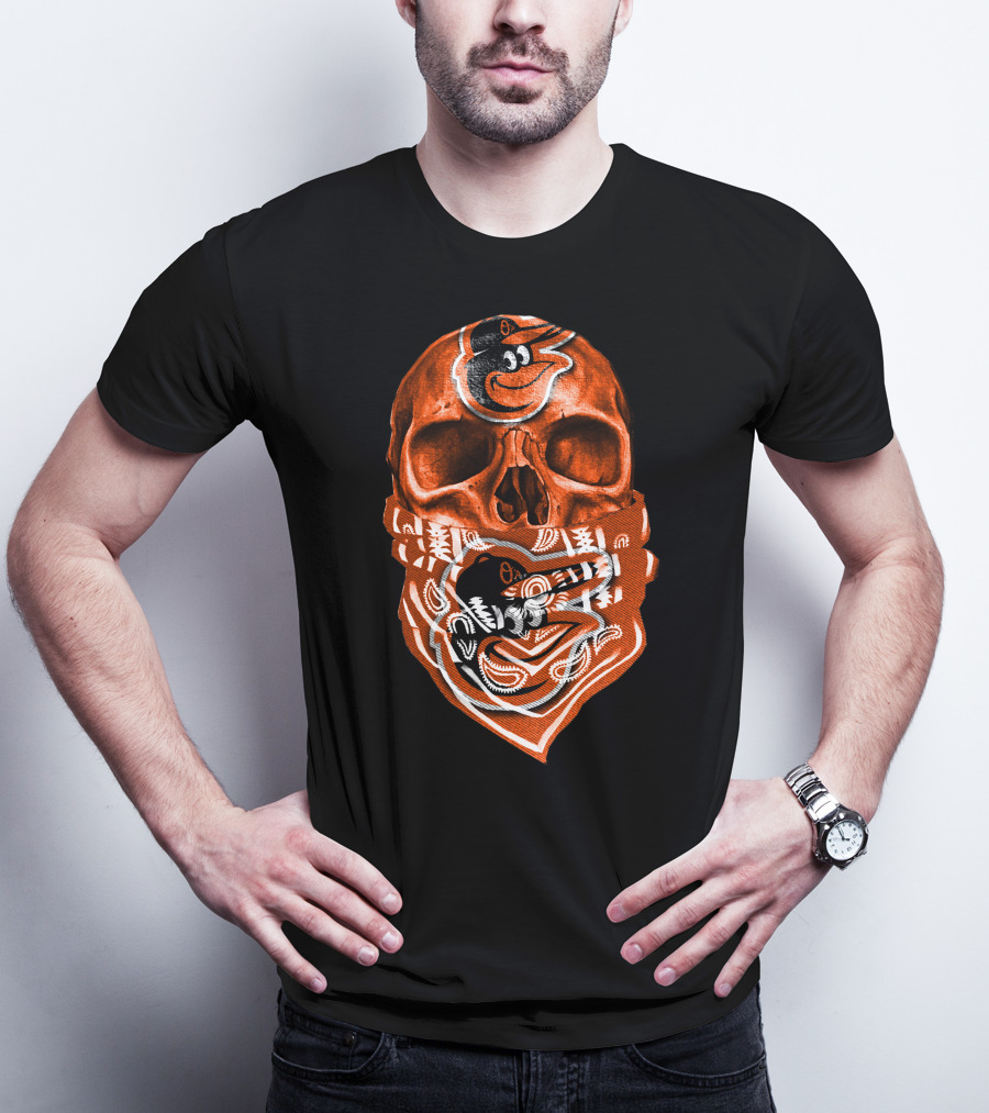Skull Bandana V5 Baltimore Orioles T-Shirt
