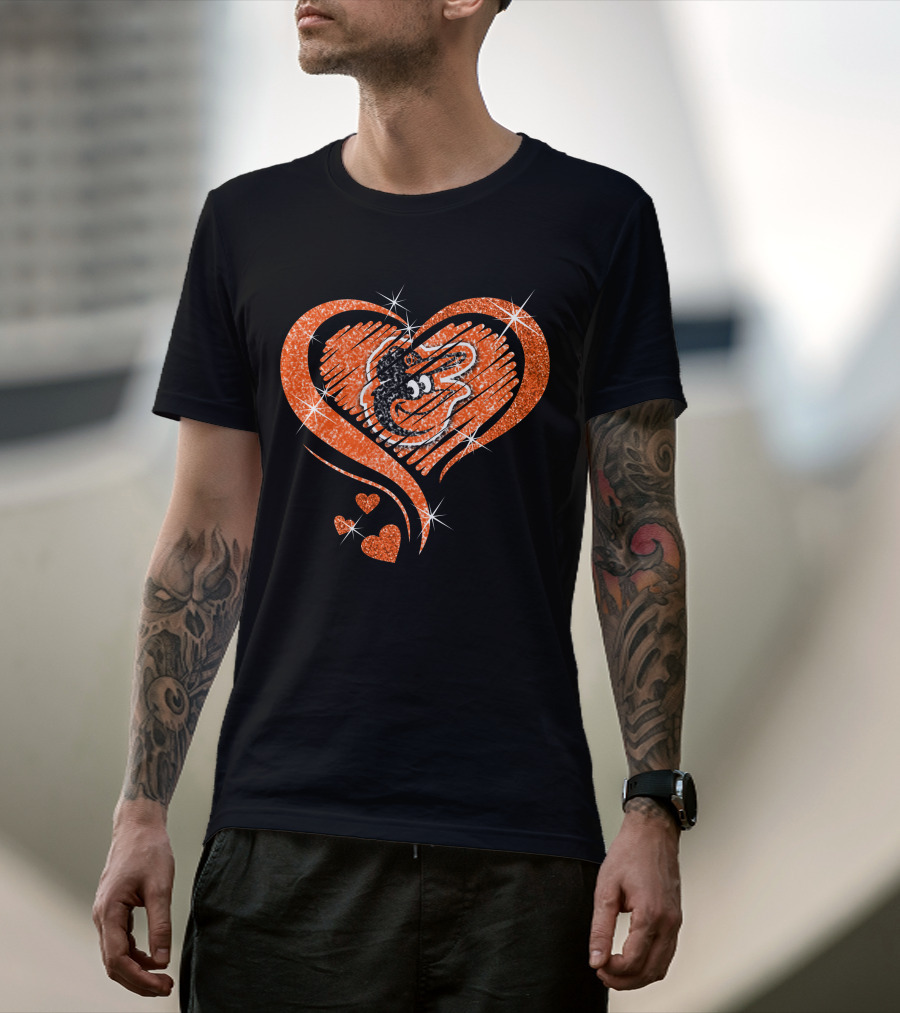 Heart Diamond Glitter Baltimore Orioles Bird T-Shirt