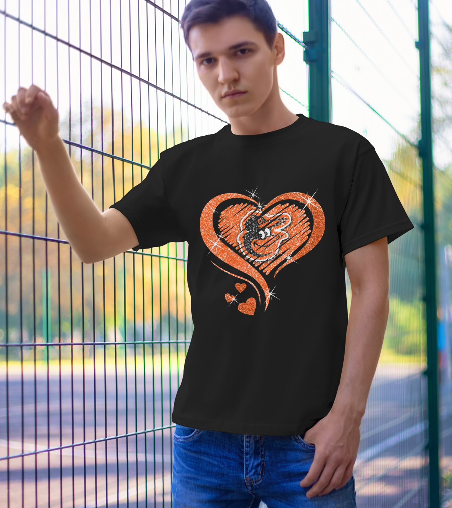 Heart Diamond Glitter Baltimore Orioles Bird T-Shirt