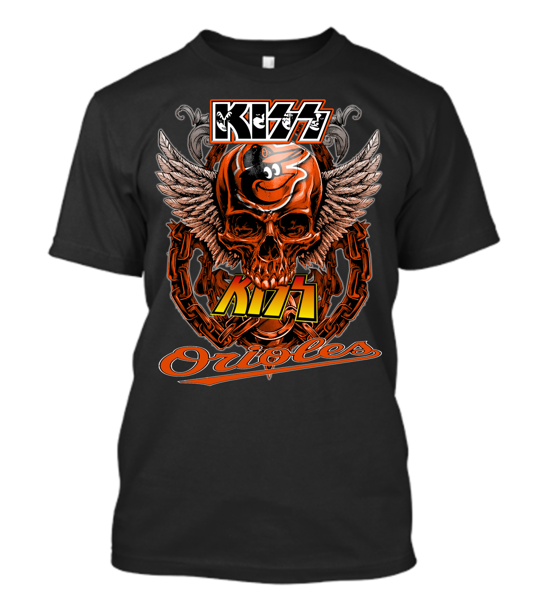 Kiss Baltimore Orioles Skull Winged T-Shirt