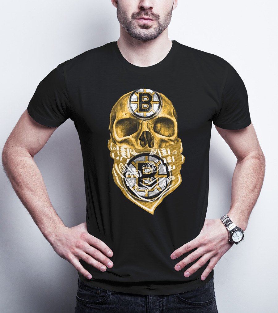 Boston Bruins Skull Bandana Logo Fan T-Shirt