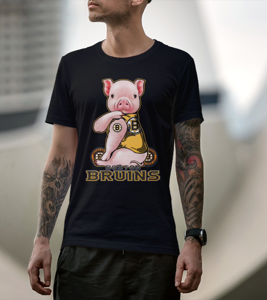 Boston Bruins Pig Wearing Team Uniform T-Shirt