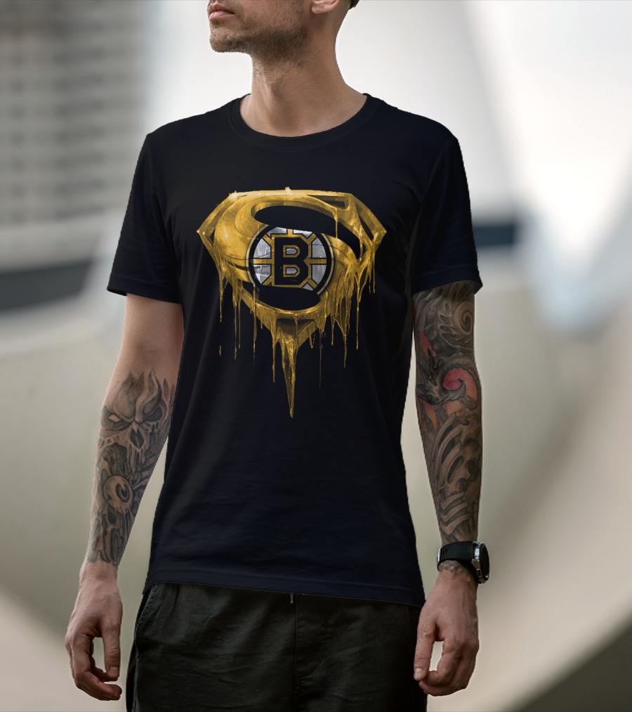 Boston Bruins Dripping Gold Superman T-Shirt