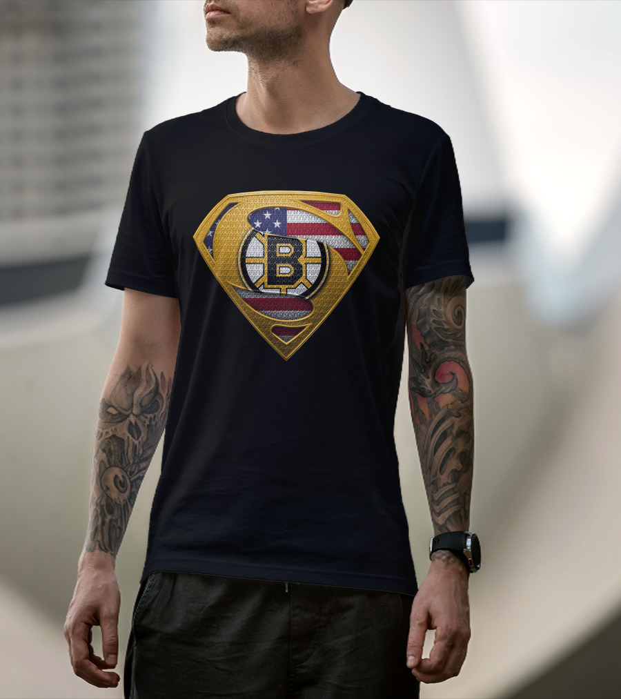 Superman Boston Bruins American Flag T-Shirt