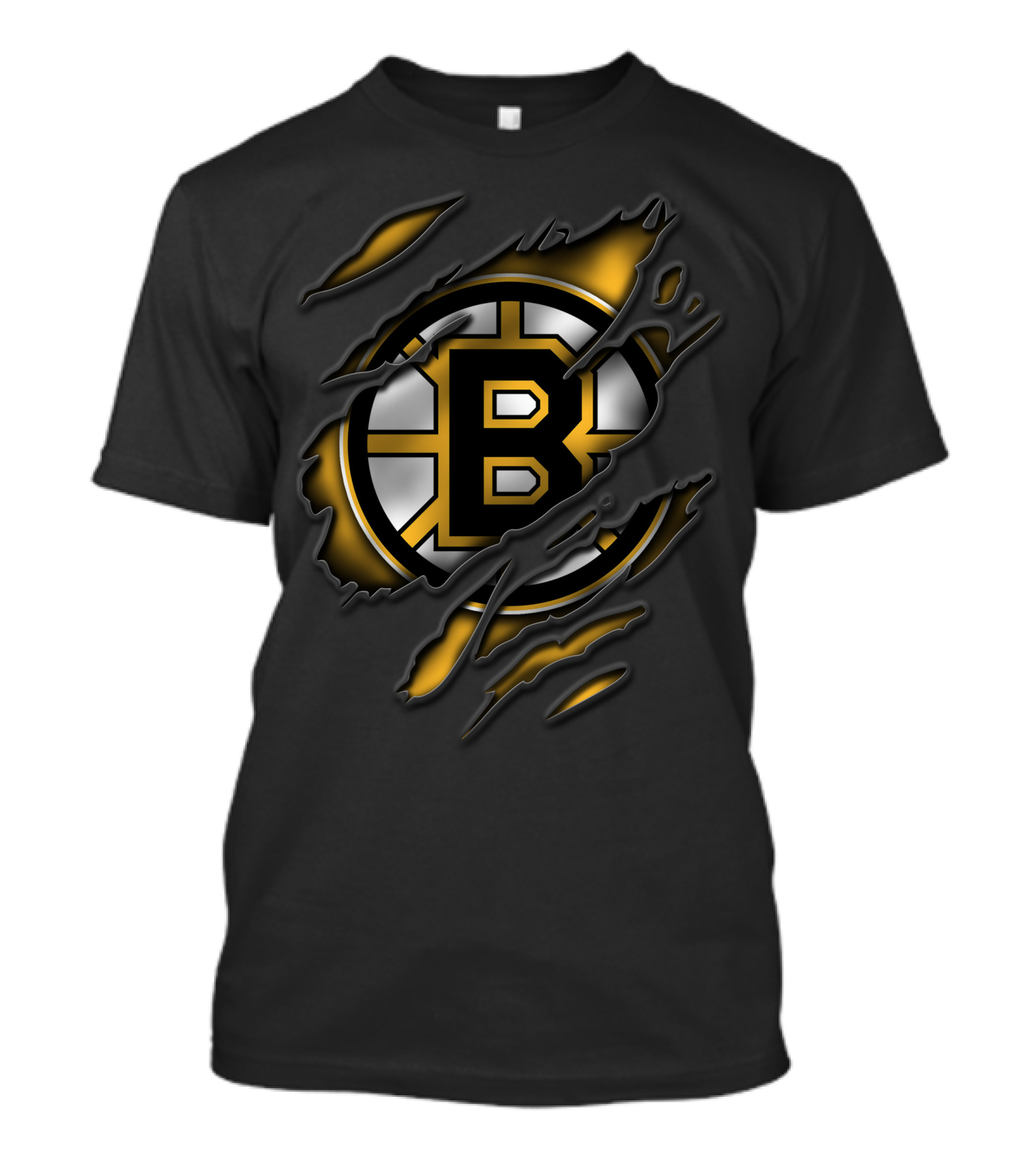 Torn Boston Bruins Logo Emblem Ripped Claw Marks T-Shirt