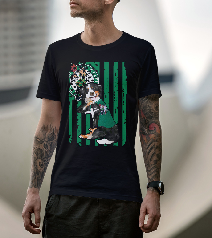 Border Collie I Love Mom Boston Celtics T-Shirt