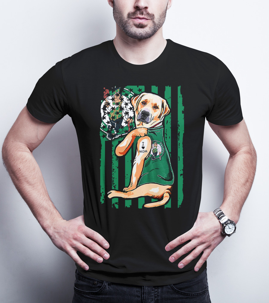 Labrador Retriever I Love Mom Boston Celtics Fan T-Shirt