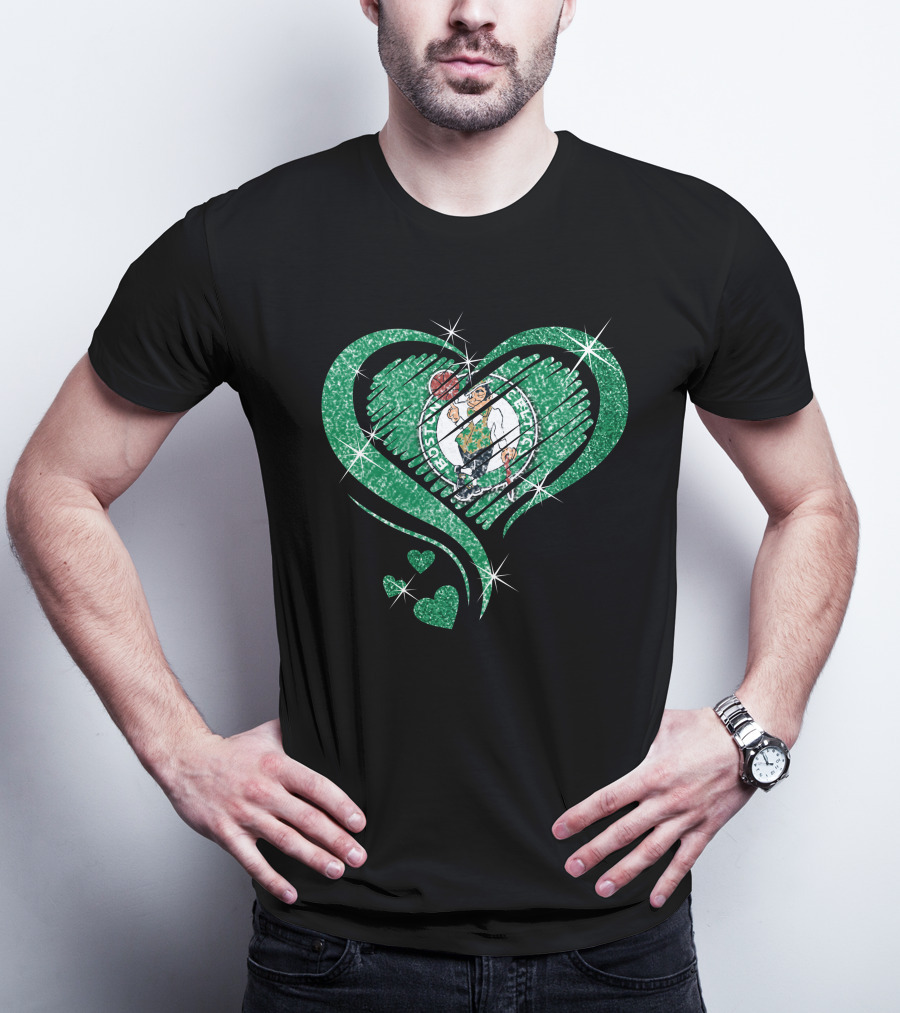 Heart Diamond Glitter Boston Celtics Emblem T-Shirt