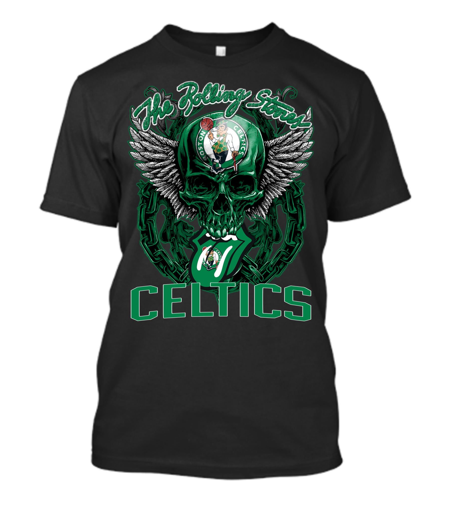 The Rolling Stones Celtics Boston Basketball Skull Logo Mashup T-Shirt